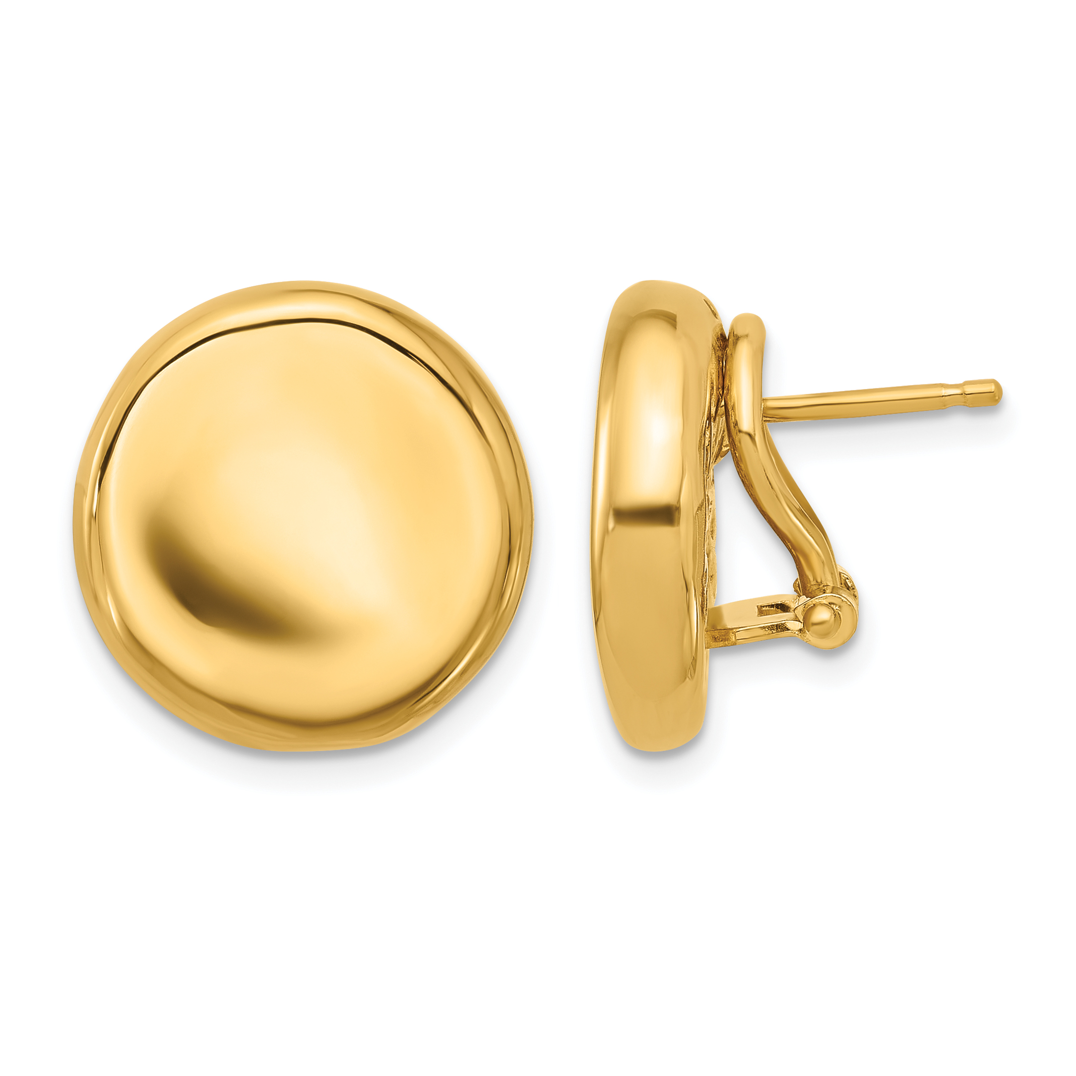 Herco 18K Polished 17.0mm Round Button Omega Back Earrings Quality Gold