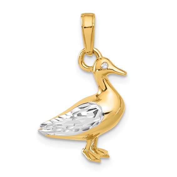 14K and White Rhodium D C 3D Duck Pendant Quality Gold