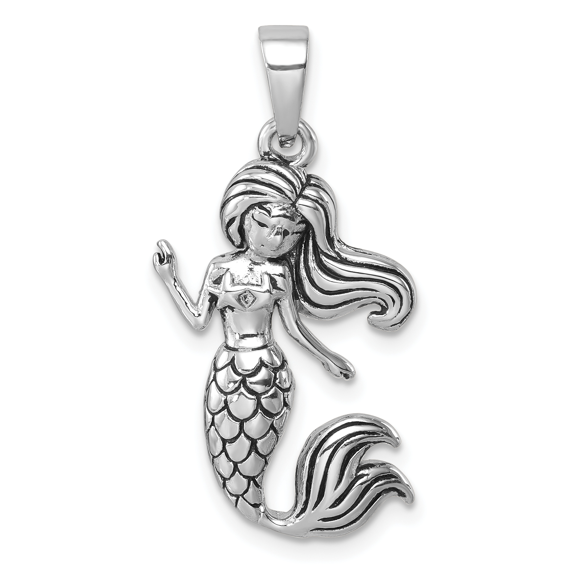Sterling Silver Rhodium Plated Antiqued Mermaid Pendant Quality Gold