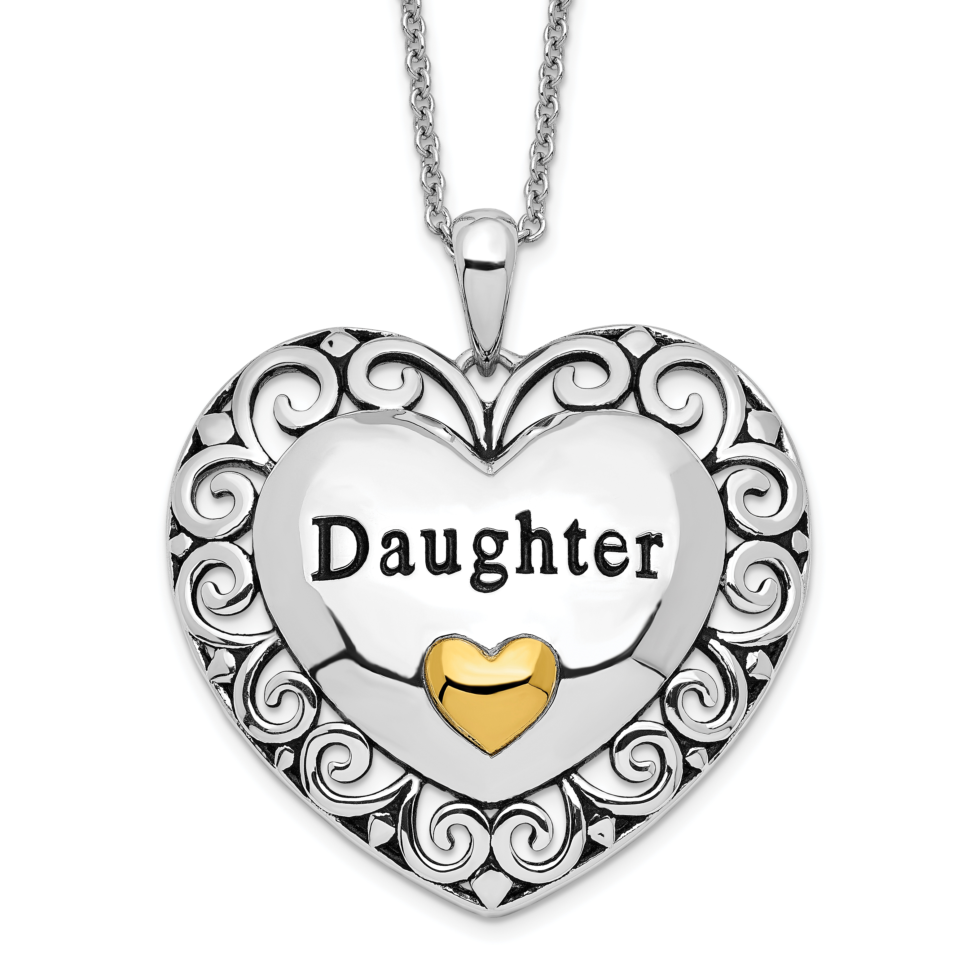 Sentimental Expressions Sterling Silver Gold plated Antiqued Daughter 18in. Necklace Quality Gold