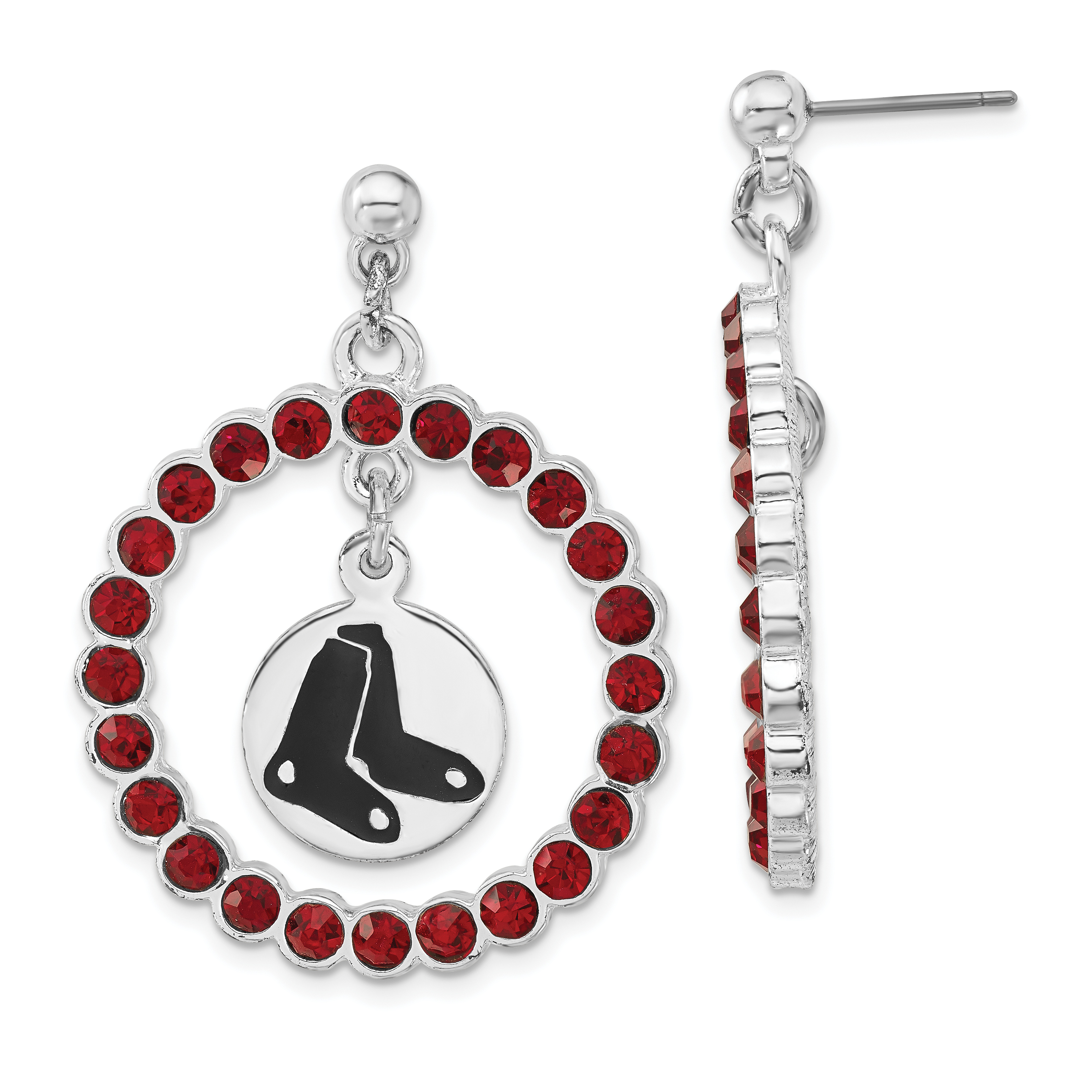 MLB Boston Red Sox Silver tone Red Crystal Wreath Dangle Earrings Quality Gold