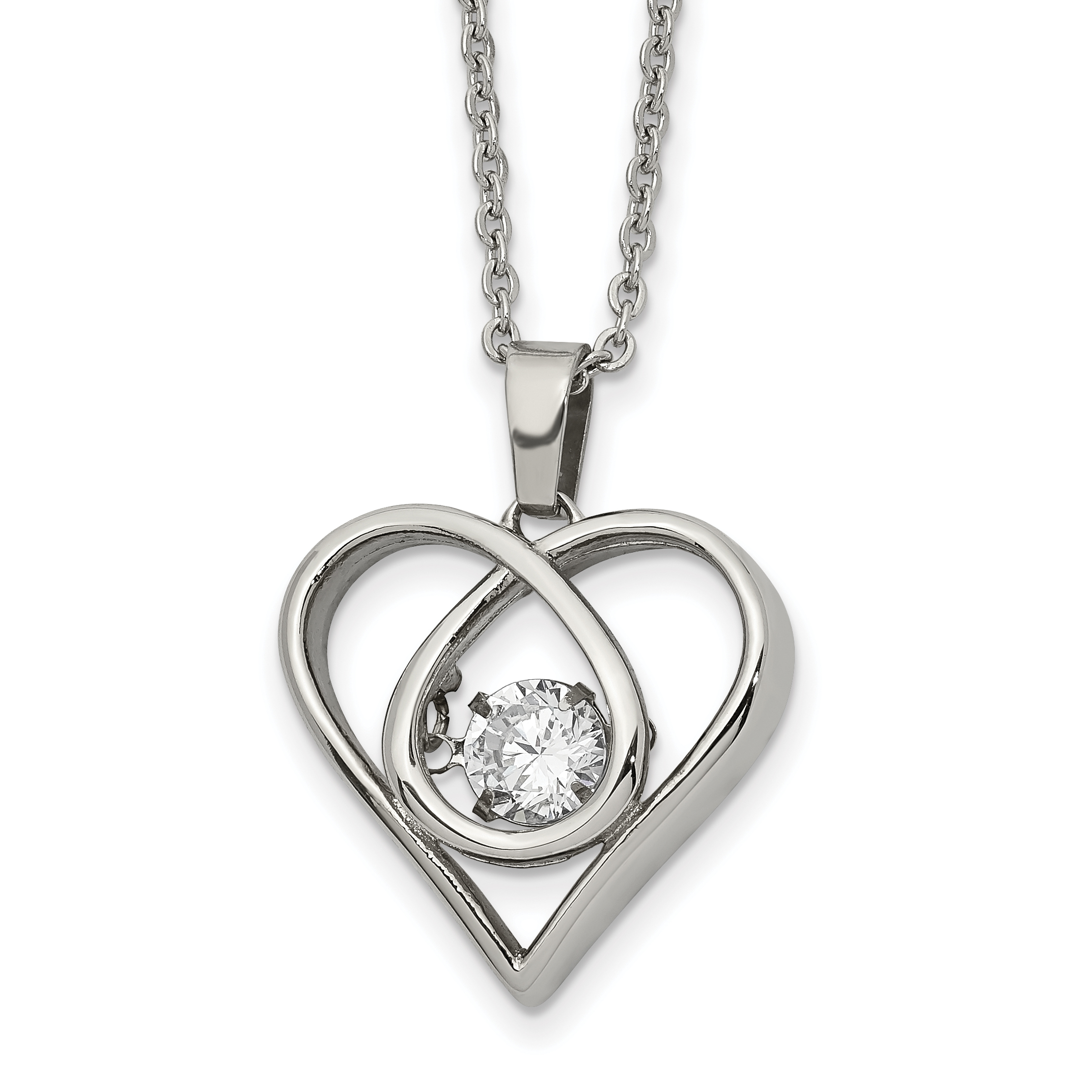 Chisel Stainless Steel Polished Vibrant Moving CZ Heart 16 inch Necklace Chisel