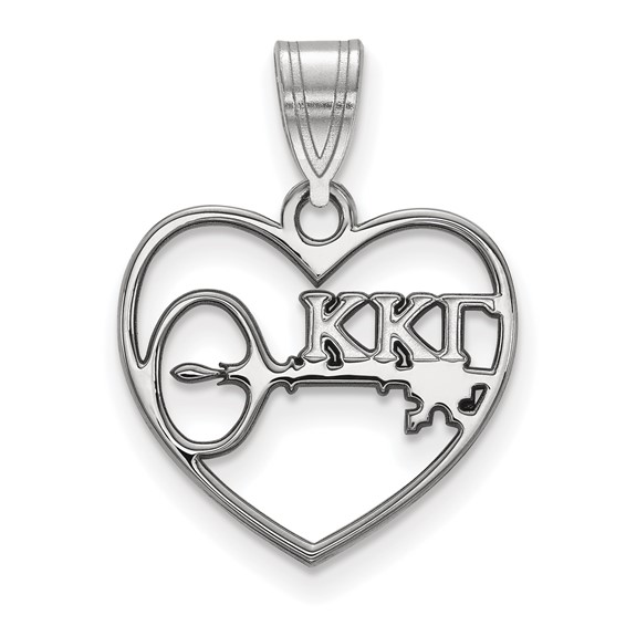 Sterling Silver Rhodium plated LogoArt Kappa Kappa Gamma Sorority Symbol Heart Pendant Quality Gold